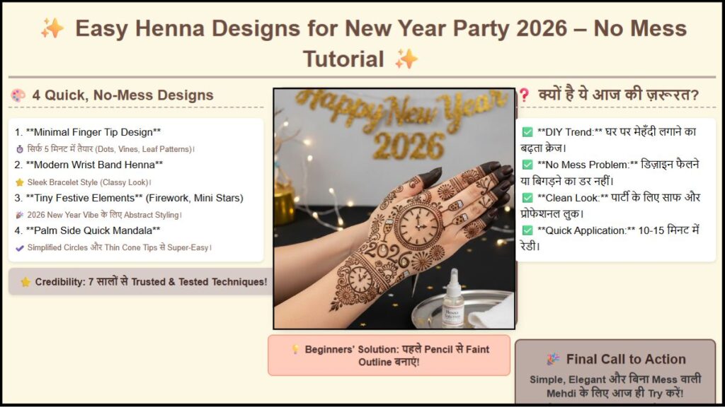 Easy Henna Designs for New Year Party 2026 – No Mess Tutorial - Zaivoo